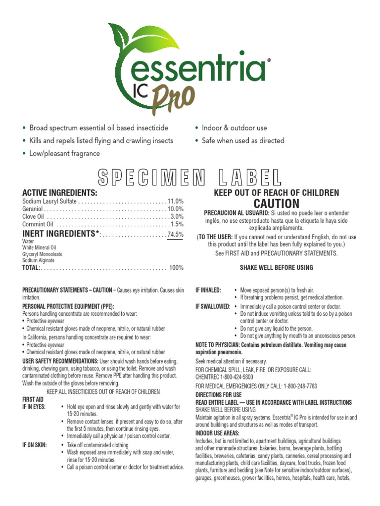 Pco 22-007 - Essentria Ic Pro - Specimen Label | PDF | Insects | Fly