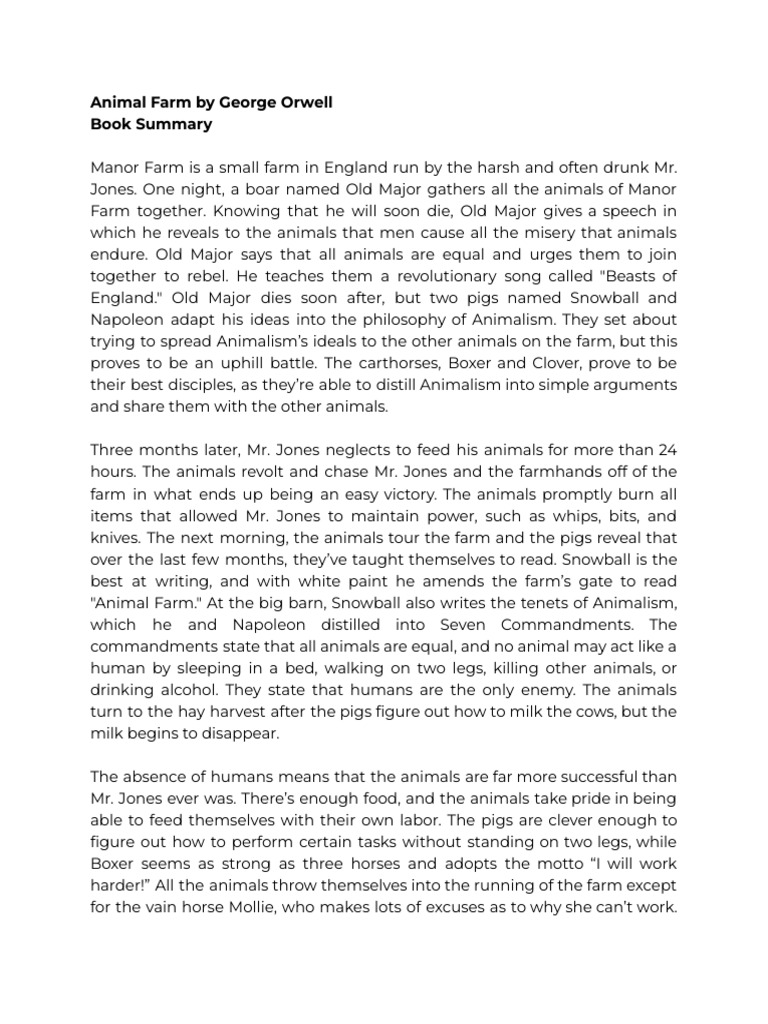 Animal Farm By George Orwell Book Summary Pdf