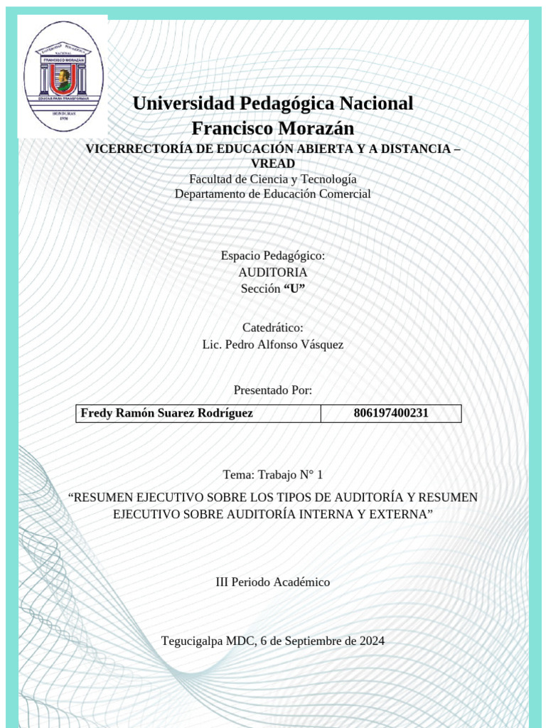 Tarea 1 - Auditoria - Fredy Suarez 2024 | PDF | Auditoría | Business