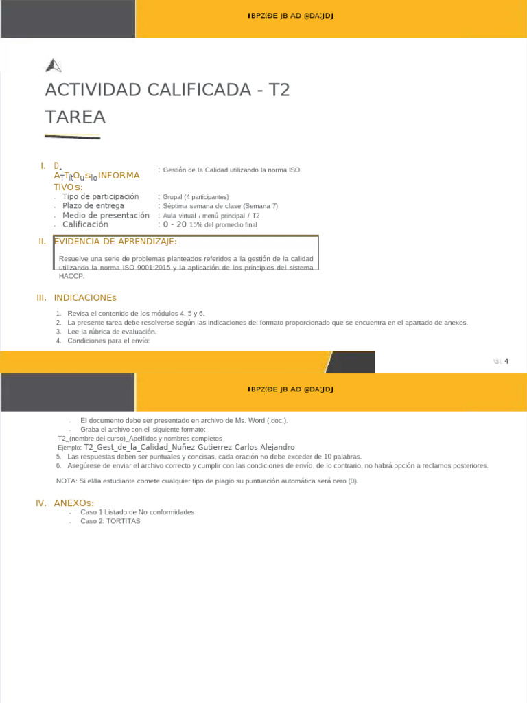 PDF Actividad Calificada t2 Tarea Gestion de La Calidad | PDF | Análisis de Riesgo y Puntos ...