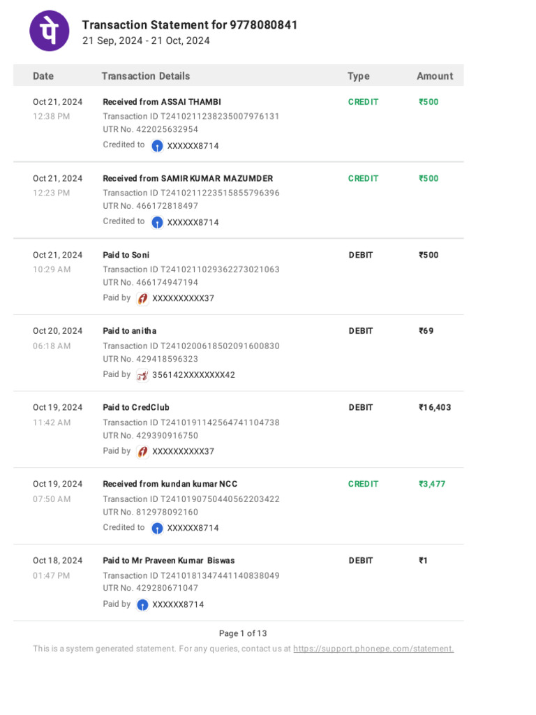 Transaction Statement Summary | PDF