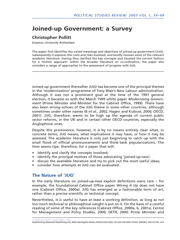Pollit (2003) - Joined Up Government | PDF | Policy | Focus Group