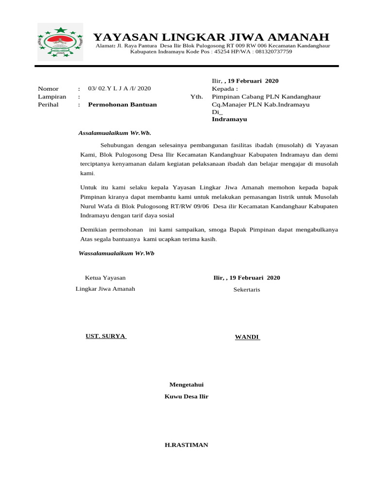 Surat Permohonan Pln Copy 1 Pdf