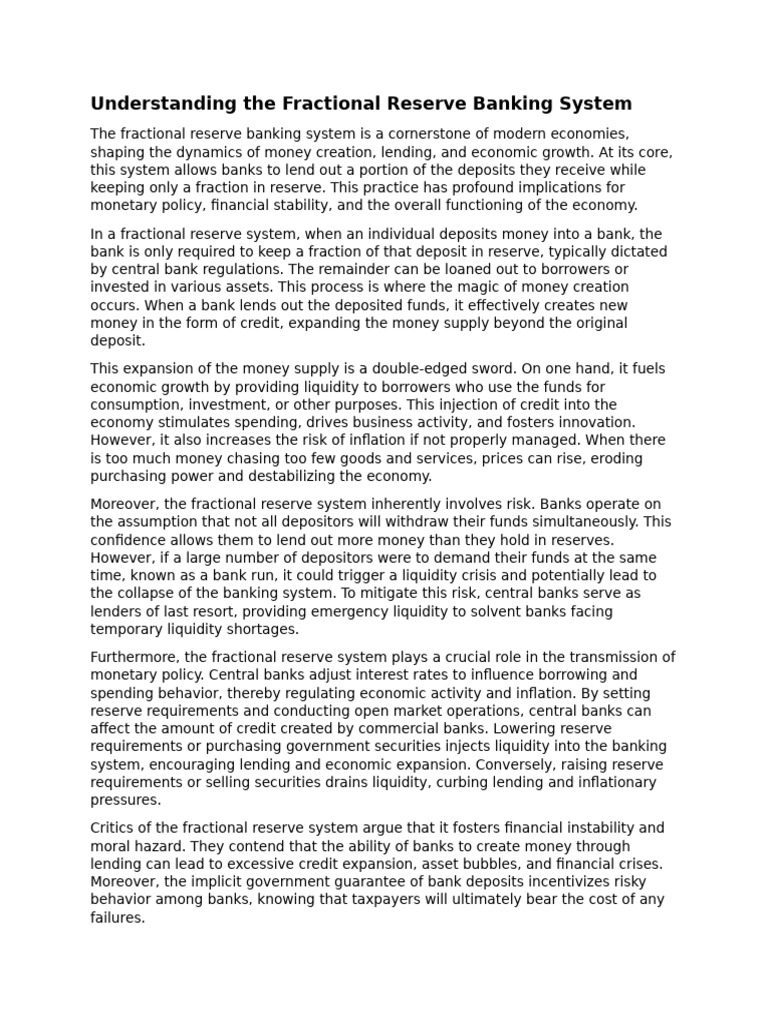 Understanding the Fractional Reserve Banking System | PDF | Fractional ...