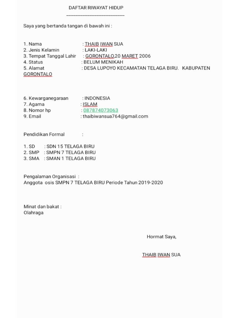 CV Thaib Iwan Sua | PDF