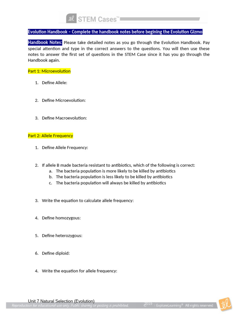 Evolution STEM Case Handbook Notes | PDF | Natural Selection | Evolution