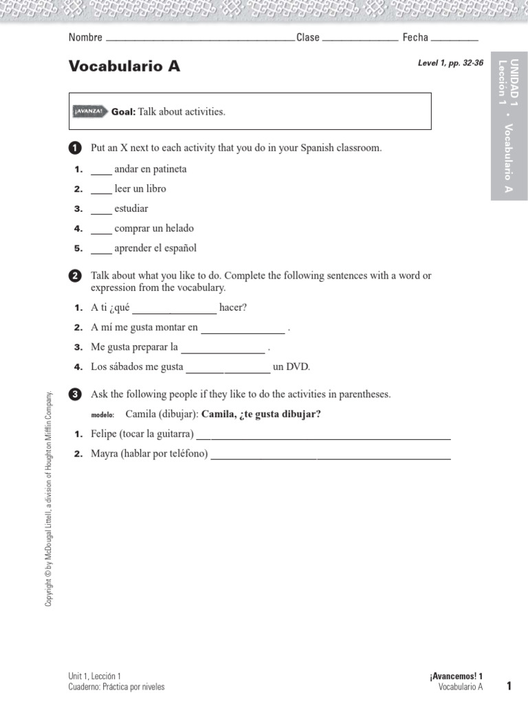 U1L1 Vocabulary Workbook P. 1 | PDF