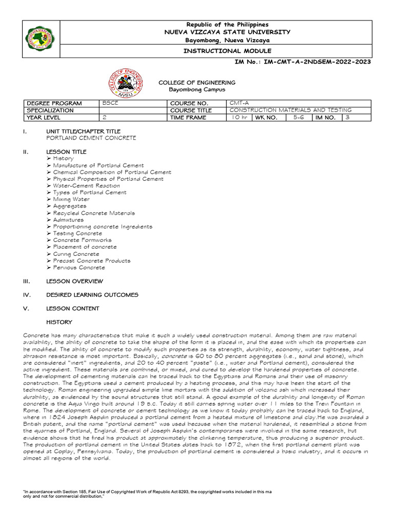 CMT a Module 3 Im Format | PDF | Concrete | Cement