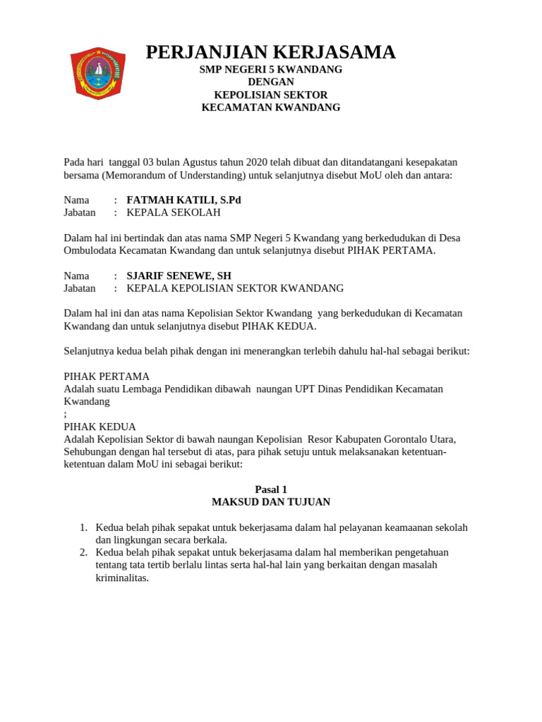 MOU Sekolah Dan Kepolisian | PDF