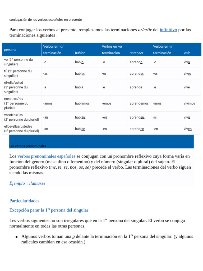 Conjugación de Los Verbos Españoles en Presente | PDF | Verbo ...