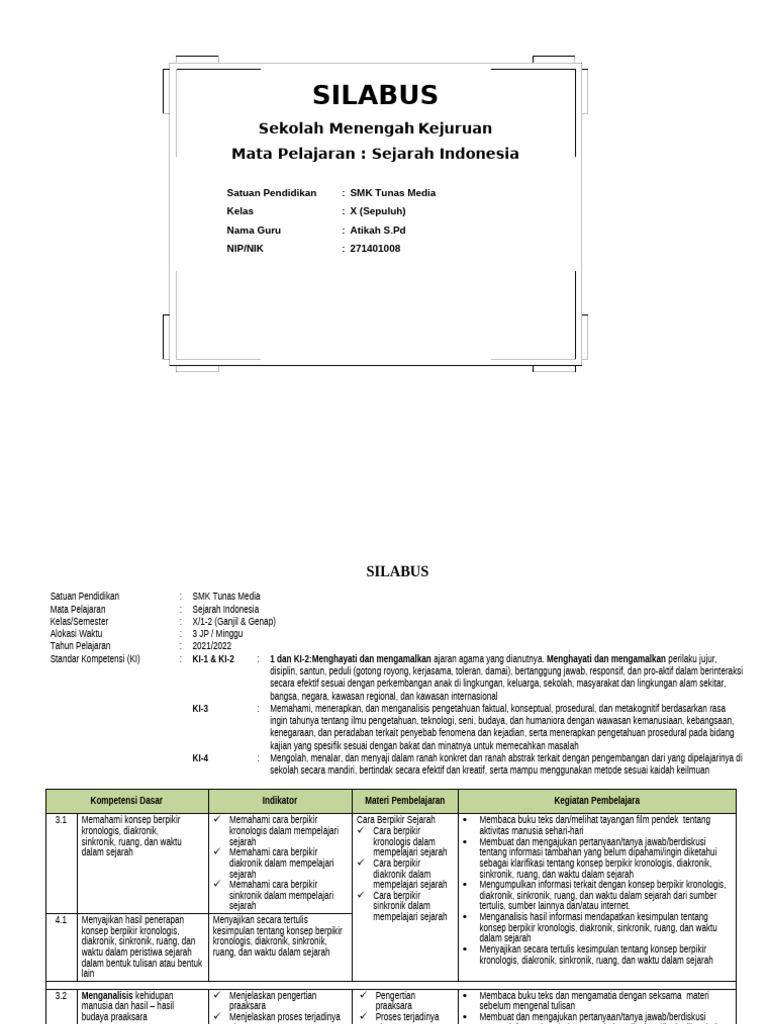 Silabus Sejarah Indonesia | PDF | Ilmu Sosial | Sejarah