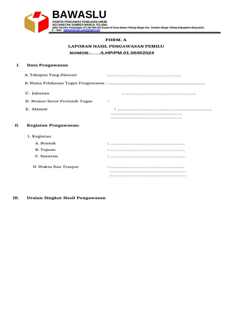 Form A - P2H Kosong 2024 | PDF | Komputer