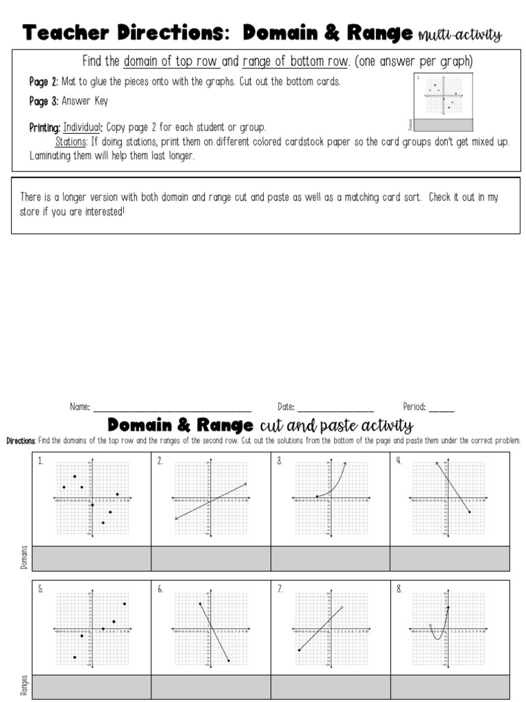 Cut and Paste Activity - Domain & Range | PDF | Printing | Computing