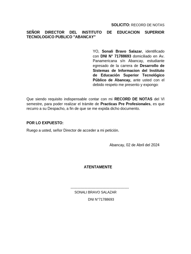 Solicitud Record de Notas | PDF
