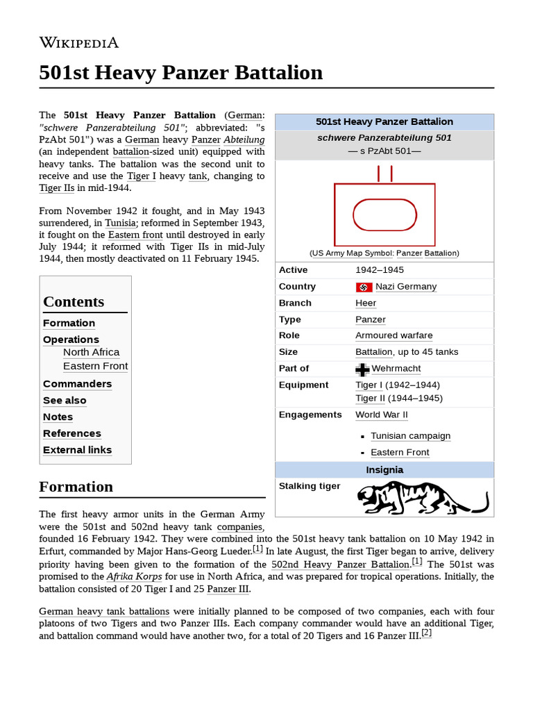 501st Heavy Panzer Battalion in WW2 | PDF | Tiger I | North African ...