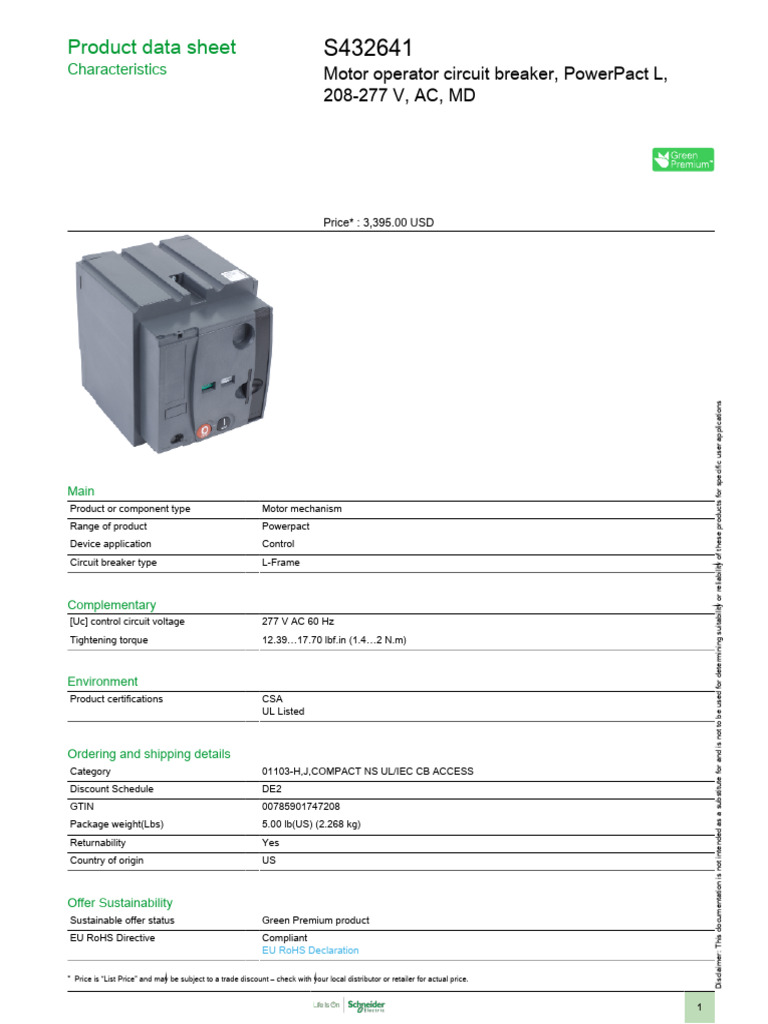 PowerPact L-Frame Molded Case Circuit Breakers - S432641 | PDF ...