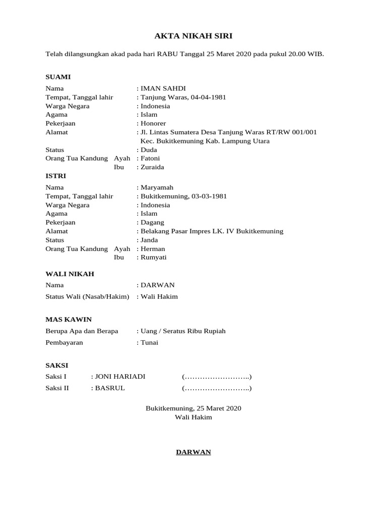 Akta Nikah Siri2 | PDF