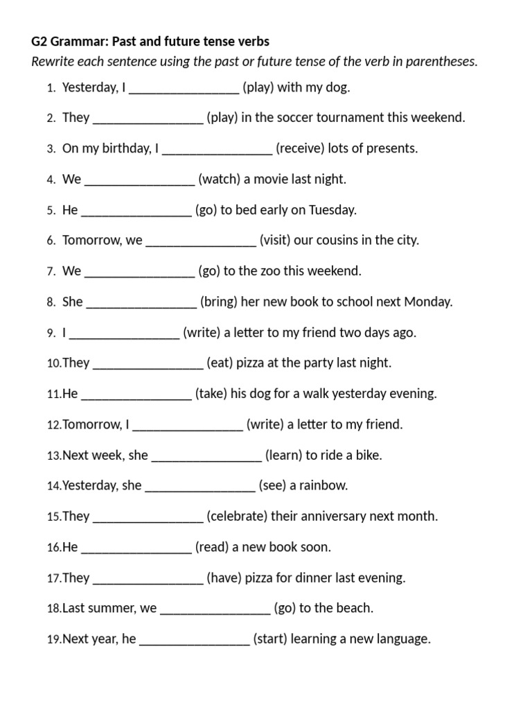 G2 Past and Future Tense Verbs | PDF