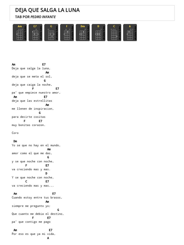 Deja Que Salga La Luna Tab Por Pedro Infante - Ukulele Tabs | PDF