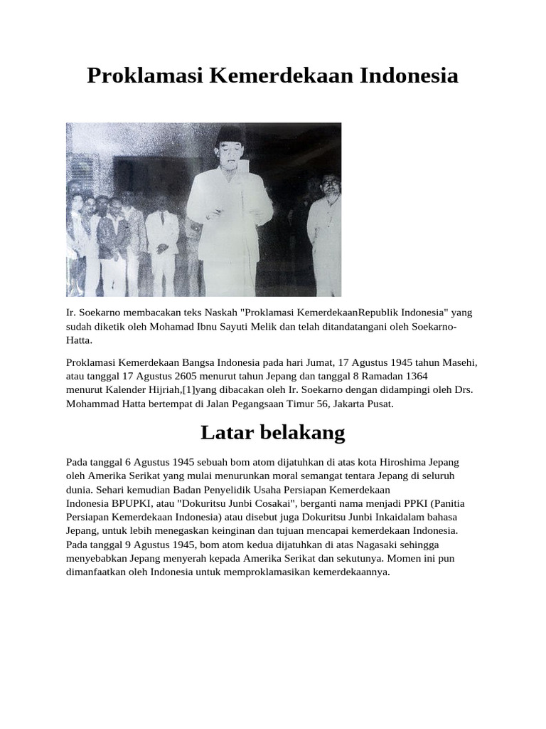 Teks Proklamasi Kemerdekaan 1945 | PDF
