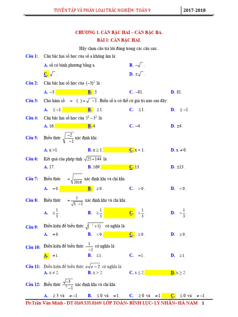 Bai Tap Can Bac Hai Can Bac Ba Co Dap An Tran Van Minh | PDF