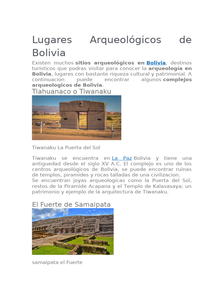 Sitios Arqueológicos Destacados en Bolivia | PDF | Bolivia | Imperio Inca