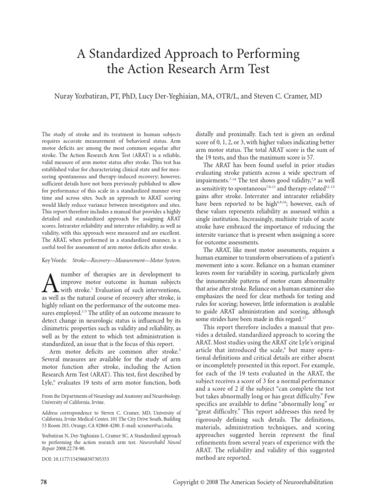 Yozbatiran, 2007 - A Standardized Approach To Performing The Action ...