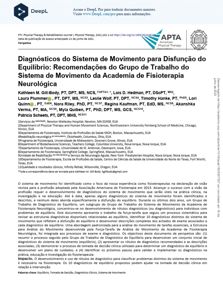 Gill-Body et al, 2021 - Movement System Diagnoses for Balance ...