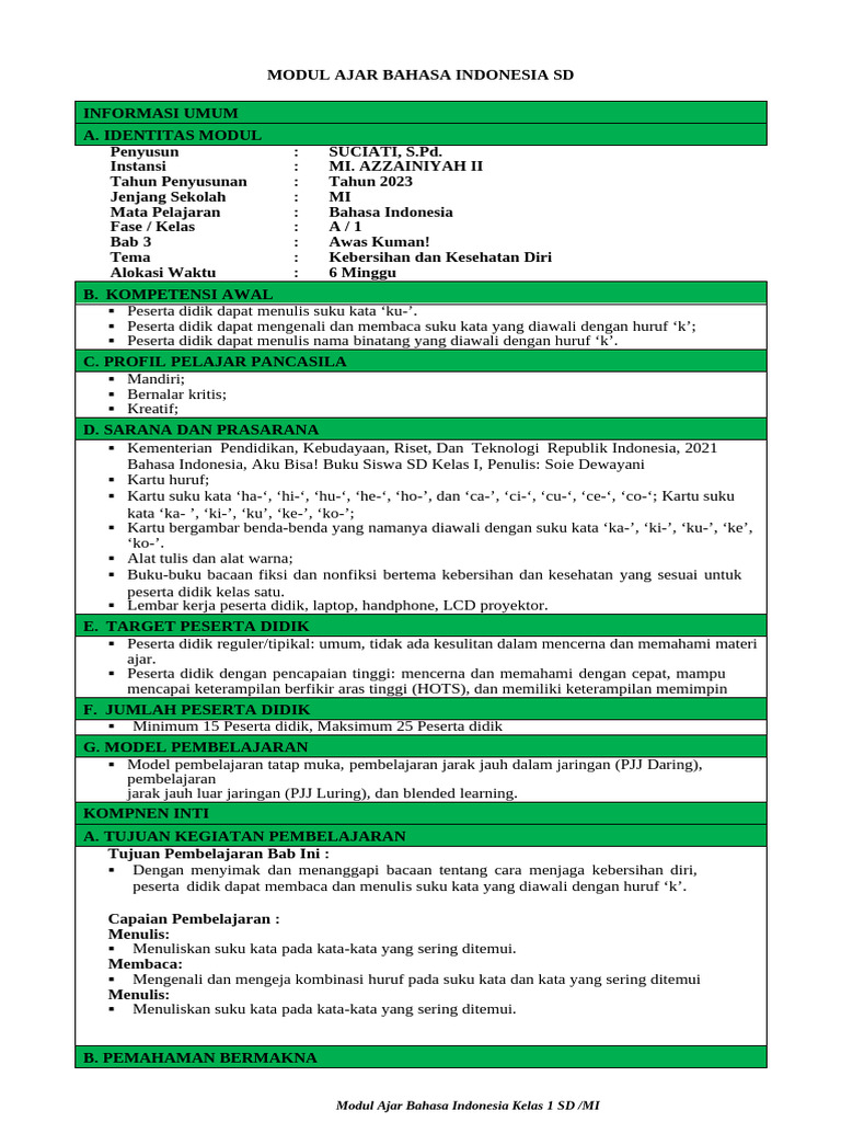 MODUL AJAR BI Bab 3 Rev | PDF