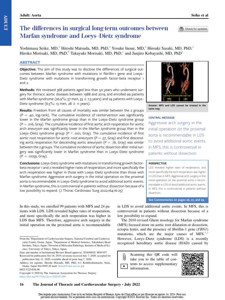 The differences in surgical long-term outcomes between Marfan syndrome and Loeys-Dietz | PDF ...