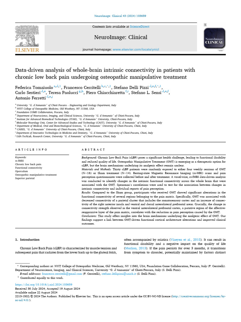 Cerritelli - Cerebro e Lombar | PDF | Pain | Pain Management