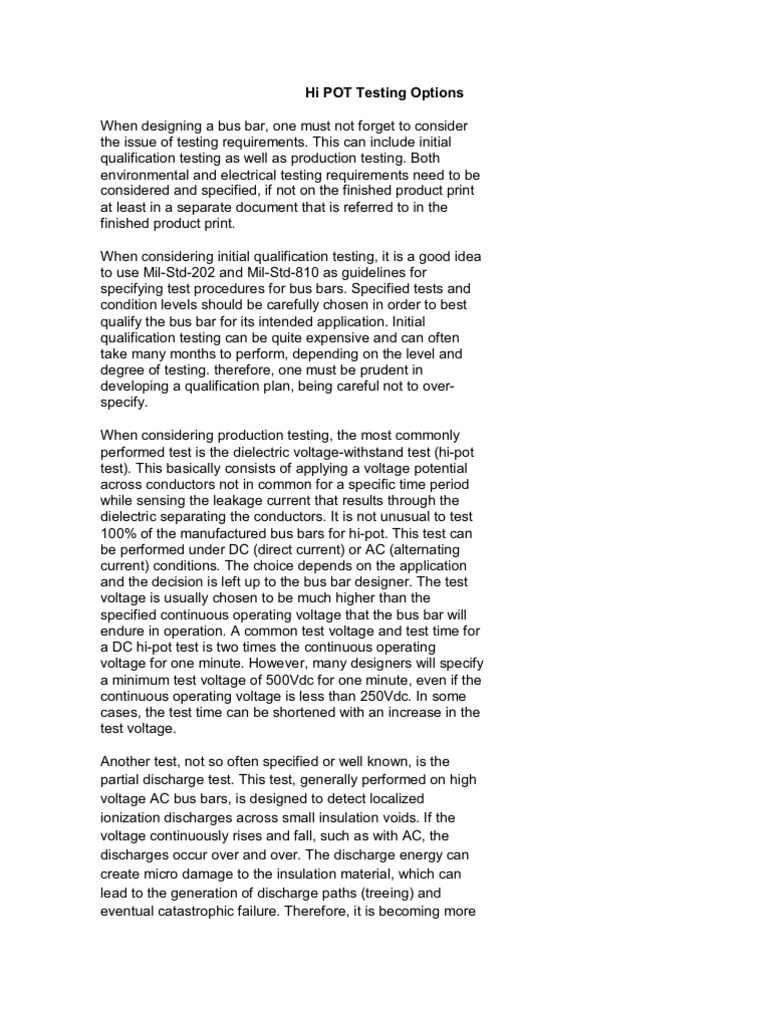 Hi POT Testing Options | PDF | High Voltage | Electrical Resistance And ...