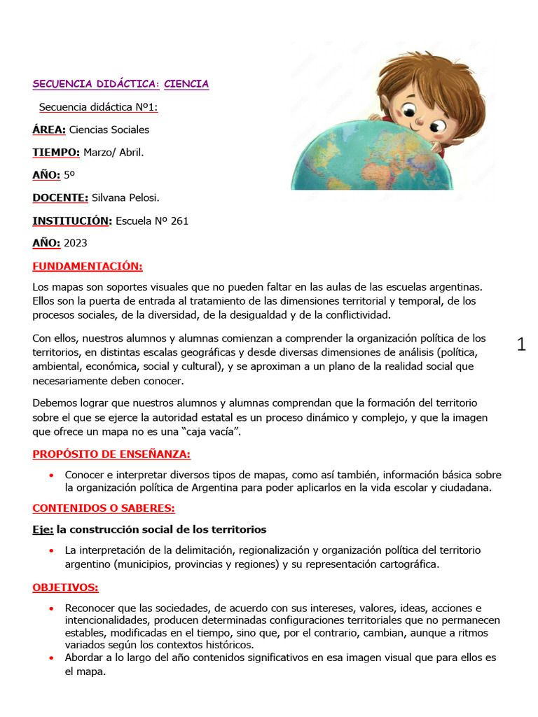 Comparto 'Secuencia Didáctica Nº1 - Argentina 5to 2023' Contigo | PDF | Mapa | Argentina
