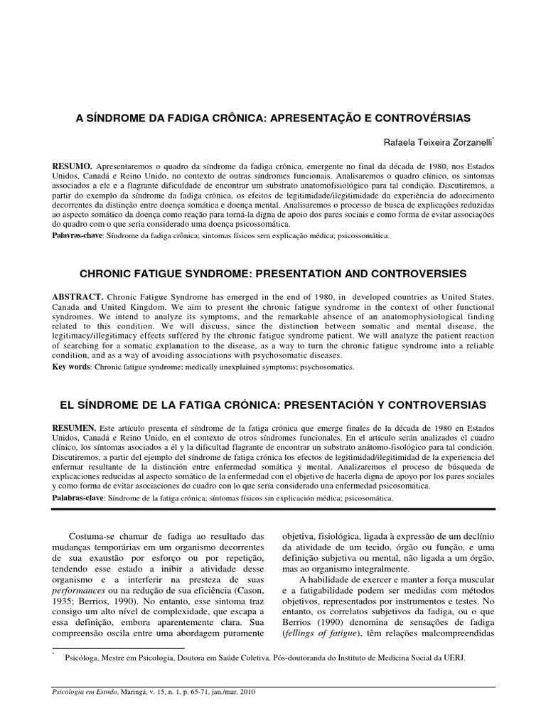 Síndrome da Fadiga Crônica: Controvérsias e Sintomas | PDF | Dor ...