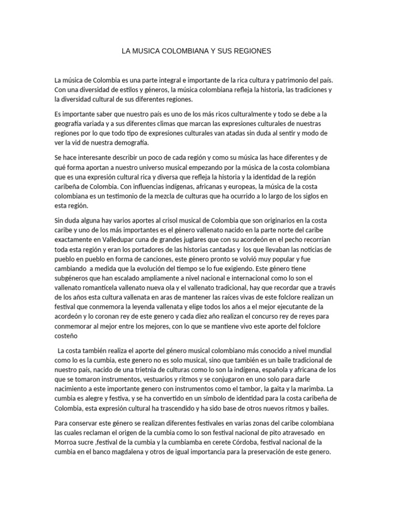 LA MUSICA COLOMBIANA Y SUS REGIONES | PDF | Colombia | Las artes escénicas