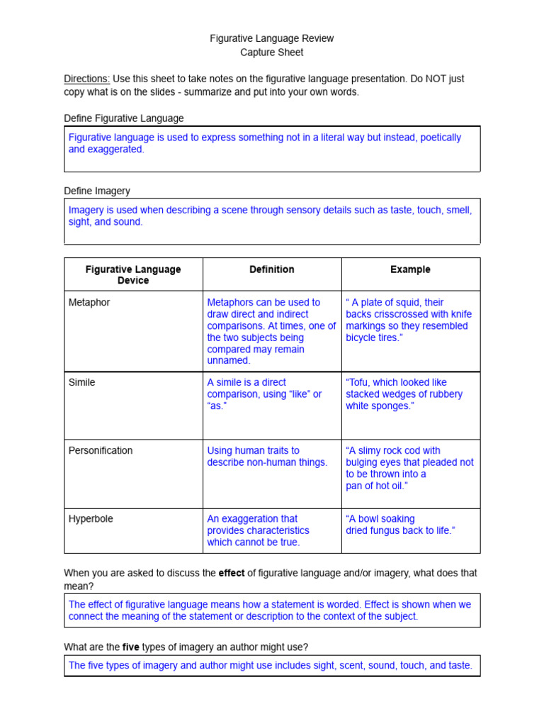 Figurative Language and Imagery Guide | PDF