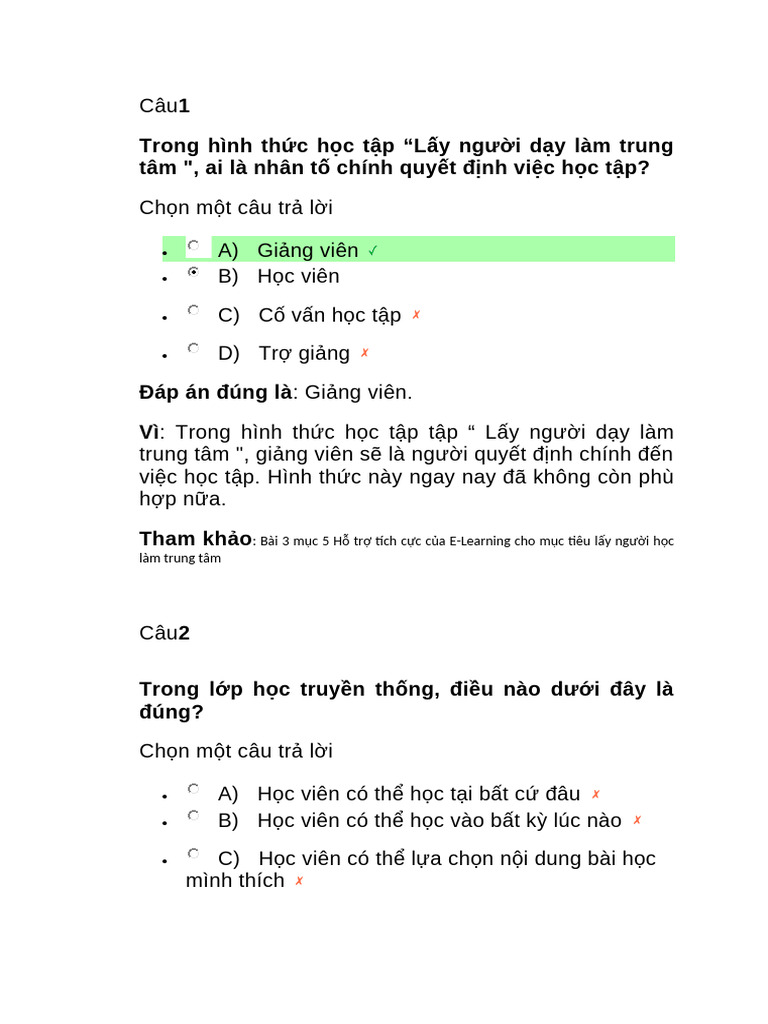 (123doc) Bo Cau Hoi Trac Nghiem Ve e Learning Co Dap An | PDF