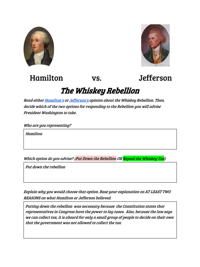 Hamilton vs. Jefferson: Whiskey Tax Debate | PDF