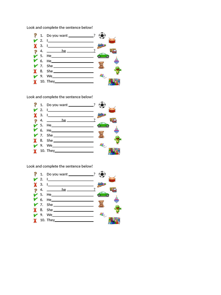 Simple present of want practice | PDF