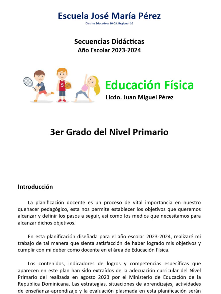 Educ. Fisica 3ro Primaria | PDF | Educación primaria | Aprendizaje