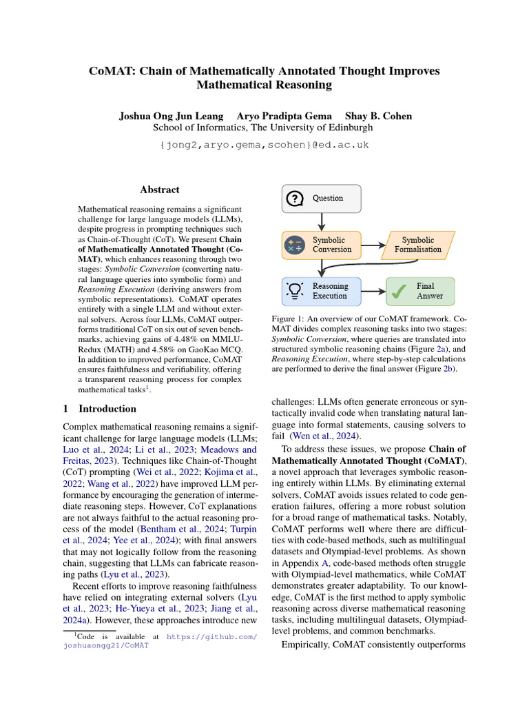 CoMAT - Chain of Mathematically Annotated Thought Improves Mathematical ...