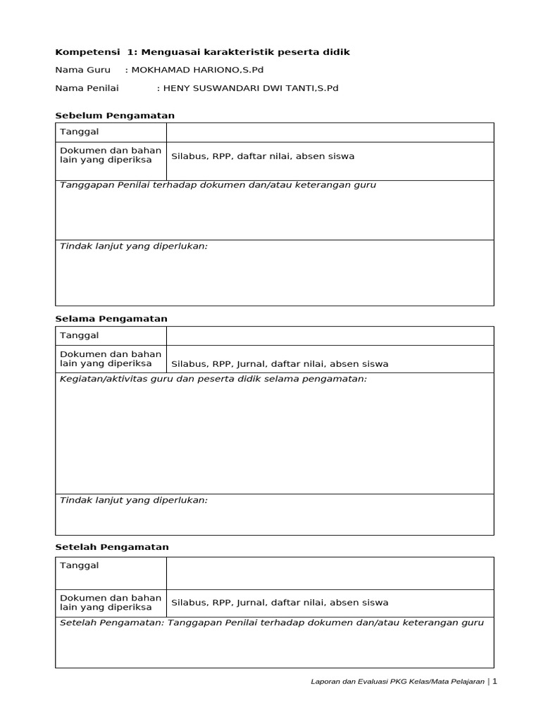 Instrumen Pengamatan PKG Pak Yono | PDF