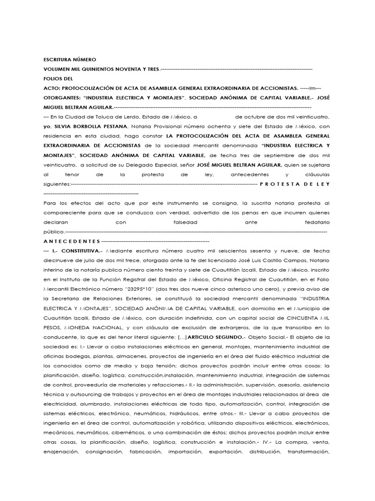 PROT. ASAMBLEA-INDUSTRIA ELECTRICA Y MONTAJES-LI.C. BORBOLLA- | PDF | México | Business