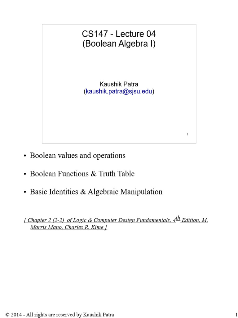 Lect 04 T | PDF | Boolean Algebra | Teaching Mathematics