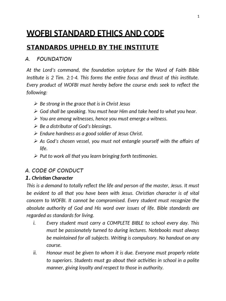 Wofbi Standard Ethics and Code - 032554 | PDF | Jesus | God