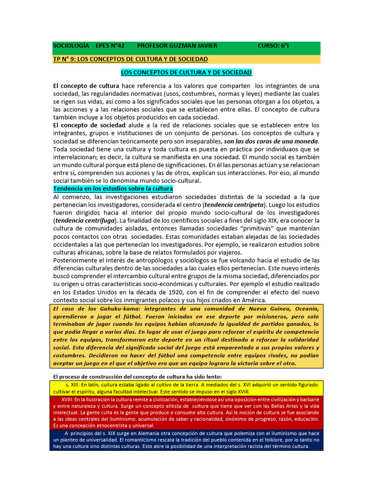 TP N°9 Sociedad y Cultura | PDF | Sociedad | Era de iluminacion