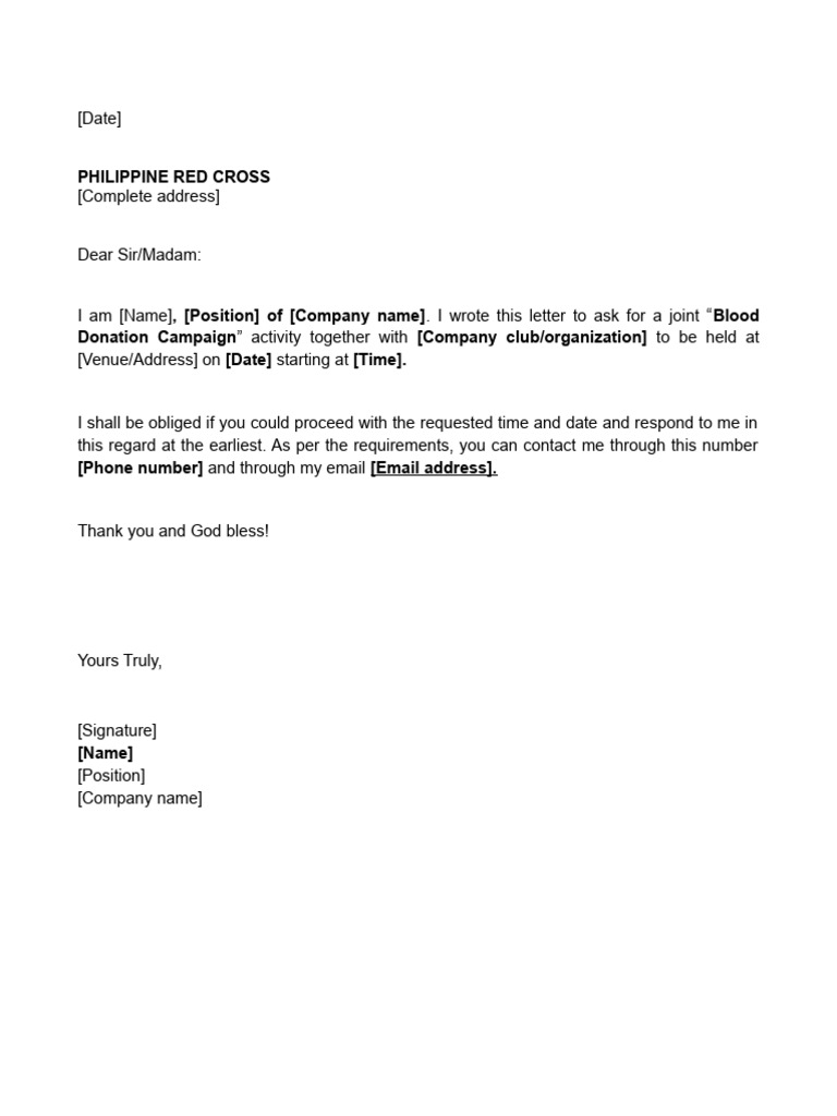 Sample Letter Asking Red Cross PH For Blood Drive Activity | PDF ...