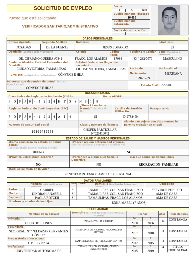 SOLICITUD DE EMPLEO | PDF | Informática
