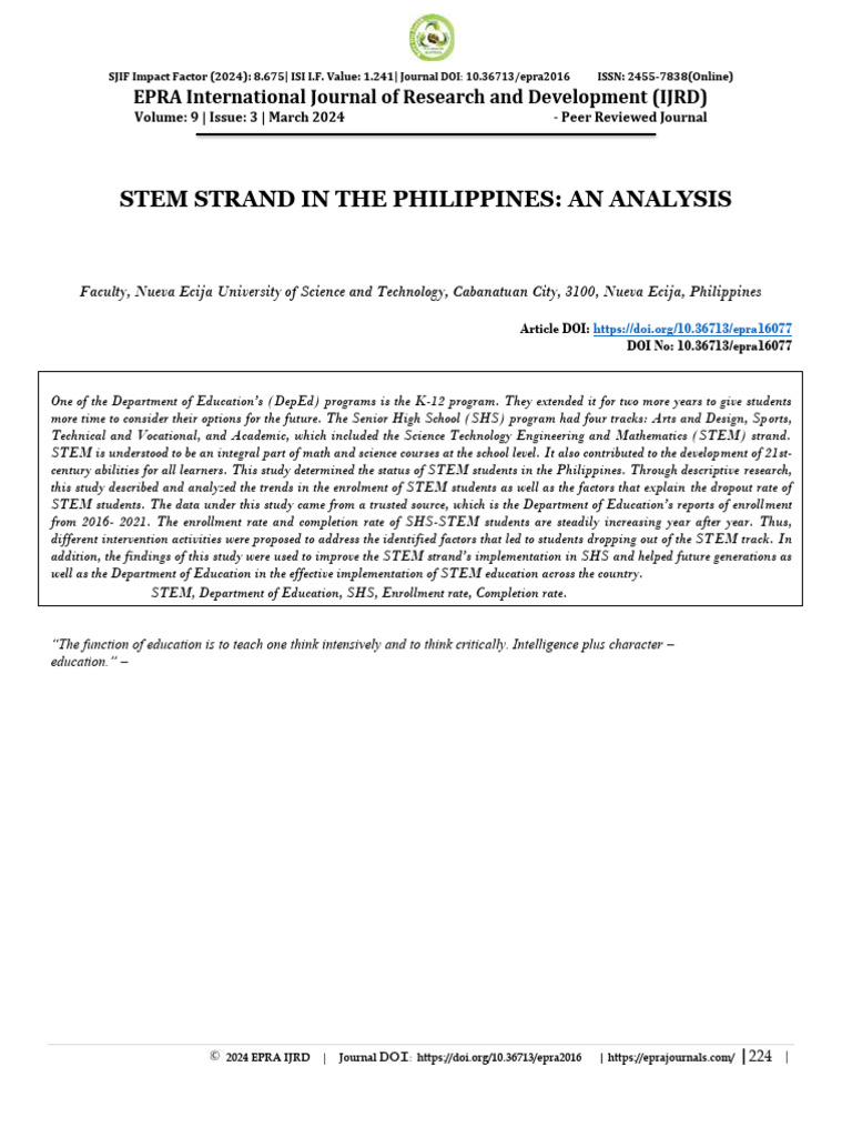 Stem Strand in The Philippines: An Analysis | PDF | Science, Technology ...