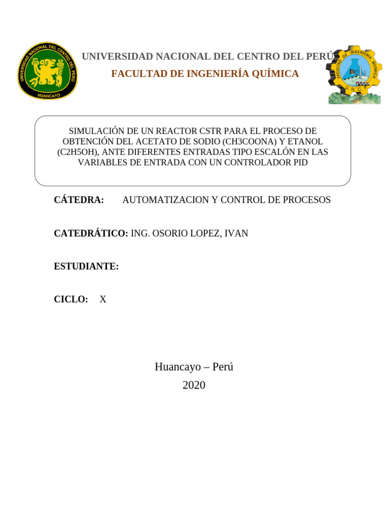 Simulacion de Un Reactor CSTR Con Control Pid | PDF | Reactor Quimico | Refrigerante